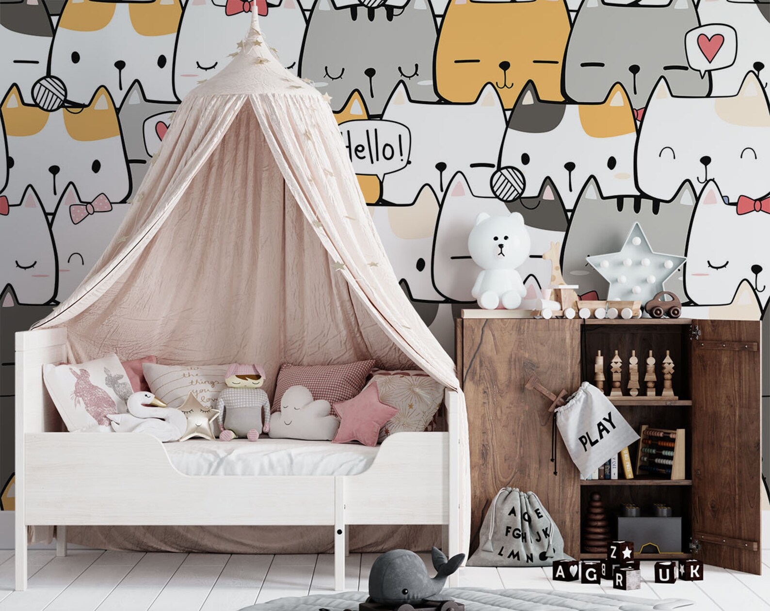 Cute Cat Wallpaper for Kids' Room Playful Animal Wallpaper for Bedrooms ...