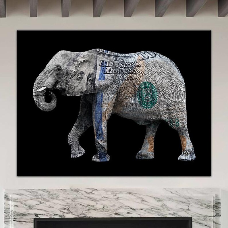 Money Elephant Wall Art Dollar Bill Canvas Print Wealth Decor Luxury ...