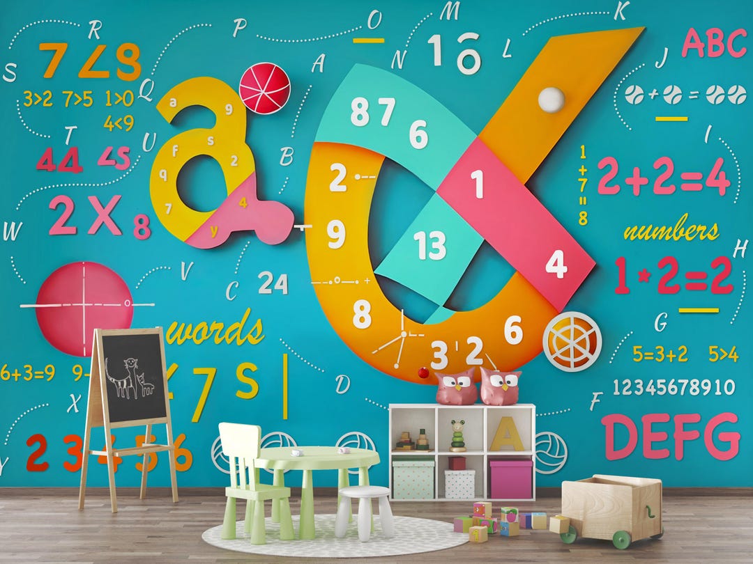 Math and Geometry Kids Wallpaper for Kids Room Decor Interactive Mural ...