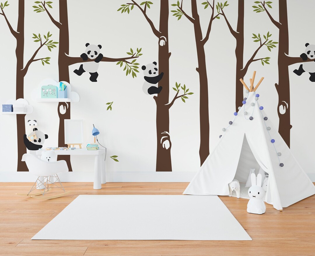 Panda Wall Mural for Kids Room Cute Panda Wallpaper for Nursery Kids ...
