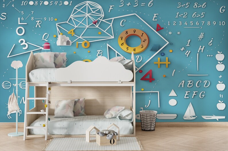 Math Wallpaper for a Nursery Learning Wallpaper Peel and Stick Mural ...
