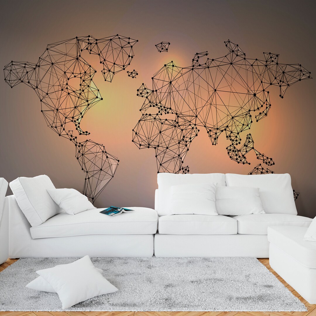 3D World Map Wallpaper Mural Geometric Map Wall Decor for Office ...