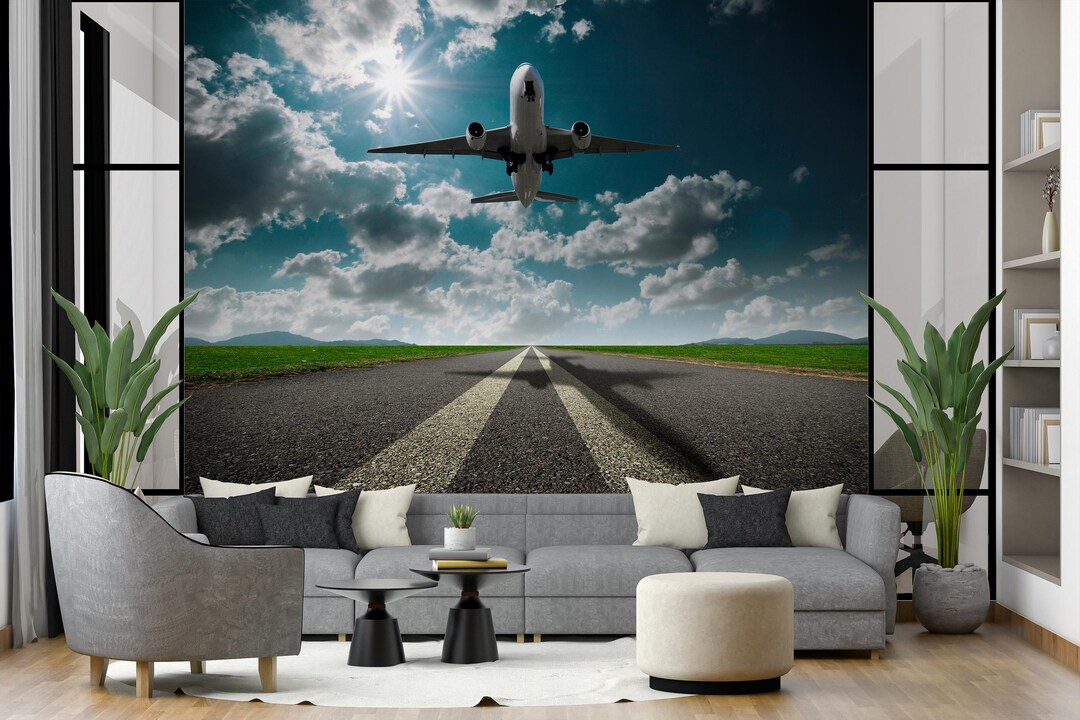 3D Airplane Wall Mural Aviation Wall Art for Living Room Peel and Stick ...