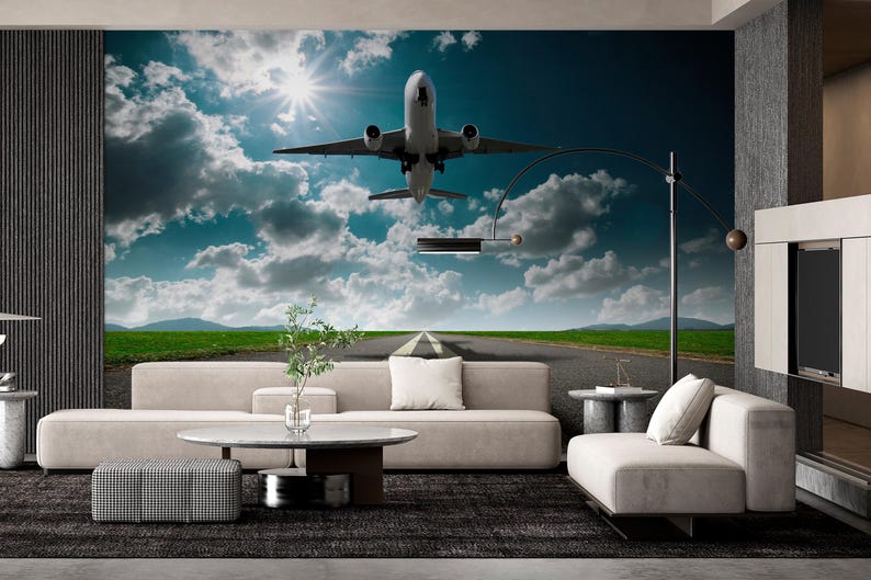 3D Airplane Wall Mural Aviation Wall Art for Living Room Peel and Stick ...
