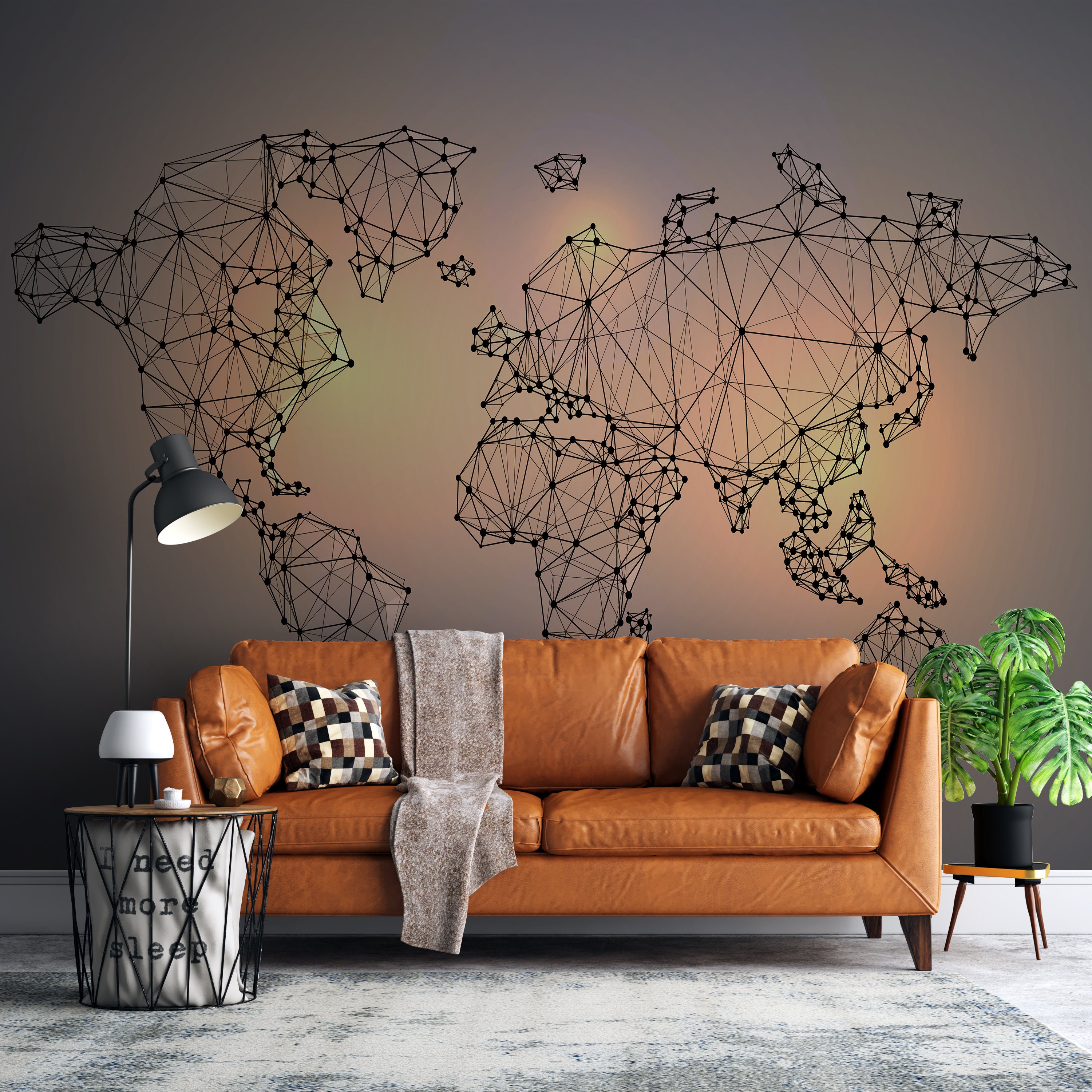 3D World Map Wallpaper Mural Geometric Map Wall Decor for Office ...