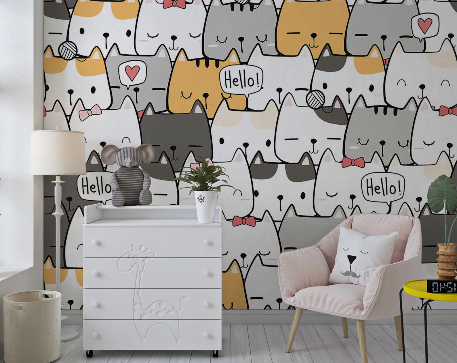 Cute Cat Wallpaper for Kids' Room Playful Animal Wallpaper for Bedrooms ...