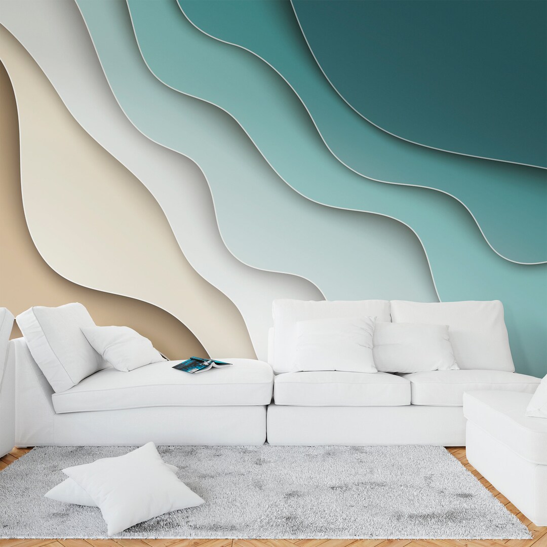 Peel and Stick Abstract Mural Wallpaper for Wall Blue and Beige Wall ...