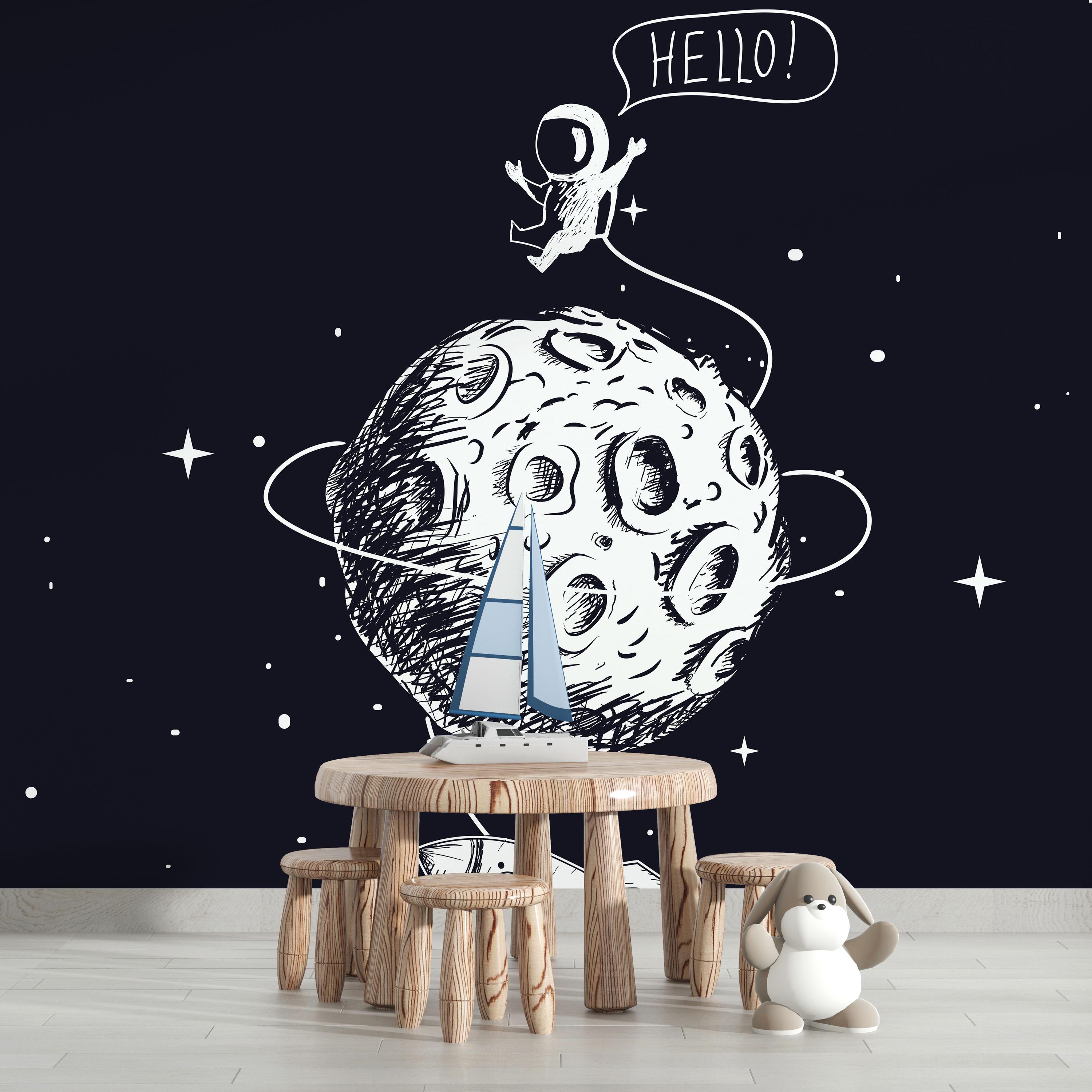 Black and White Space Wallpaper Space Wall Mural for Playroom Decor ...