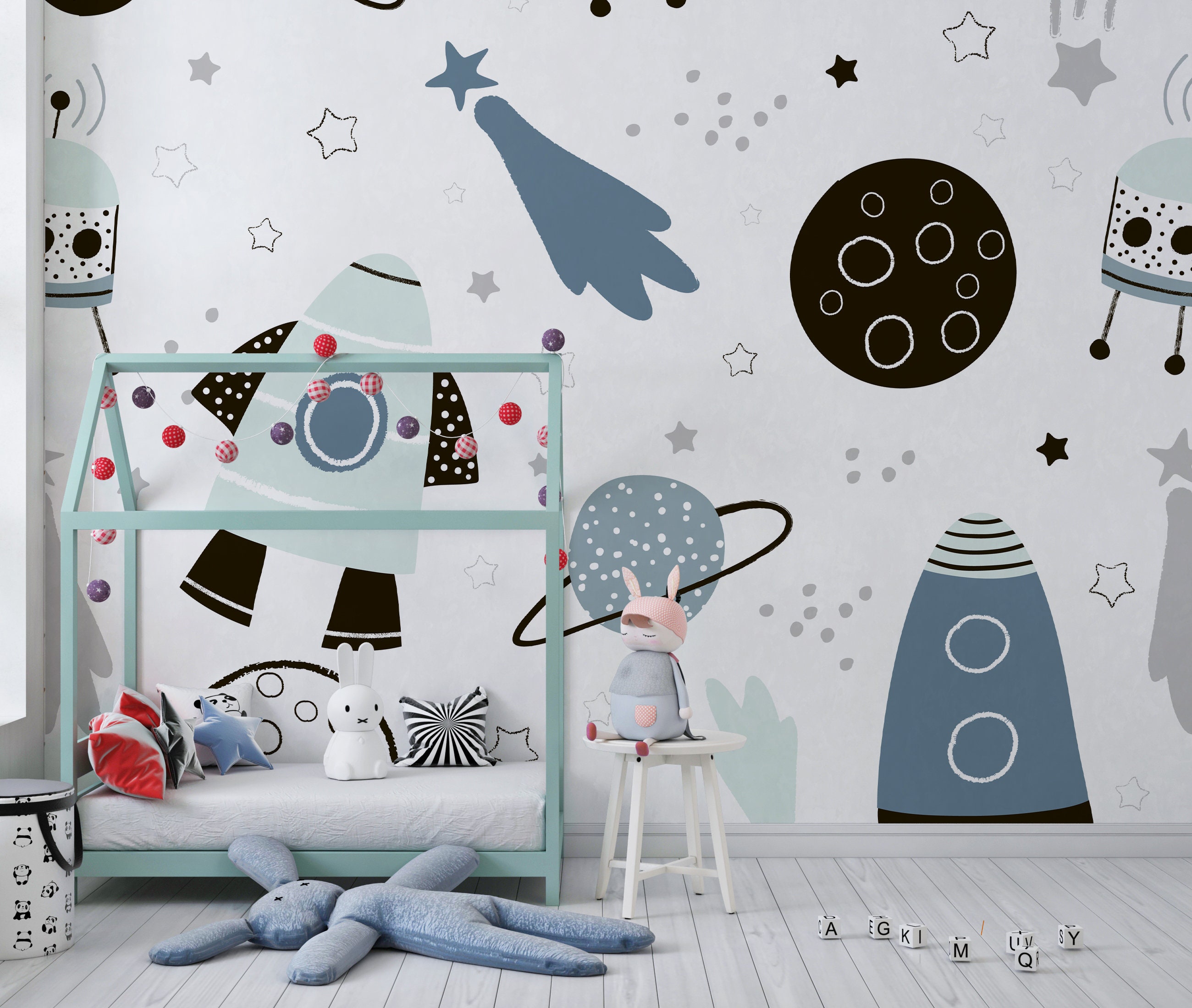 Space Wallpaper for Kids Room Rocket Ship Peel and Stick Wallpaper ...