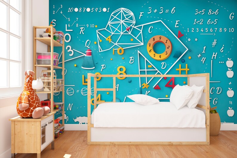 Math Wallpaper for a Nursery Learning Wallpaper Peel and Stick Mural ...