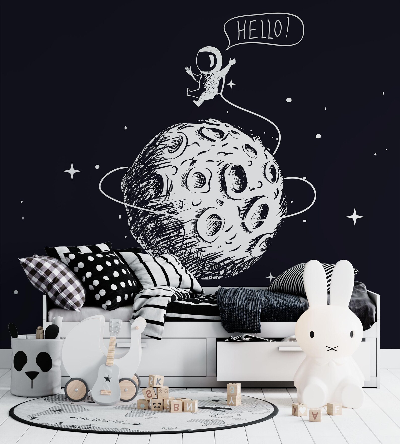 Black and White Space Wallpaper Space Wall Mural for Playroom Decor ...