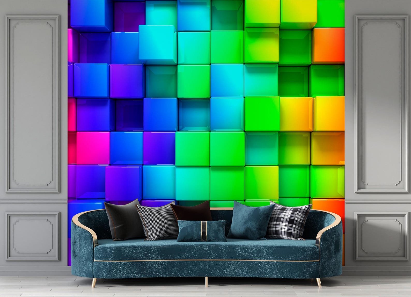 3D Cube Wallpaper for Living Room Colorful Geometric Wall Murals Modern ...