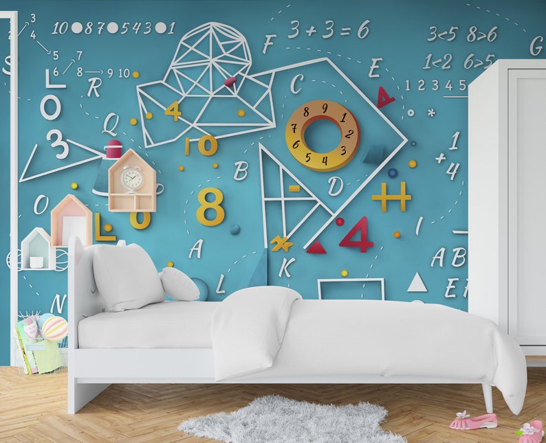 Math Wallpaper for a Nursery Learning Wallpaper Peel and Stick Mural ...