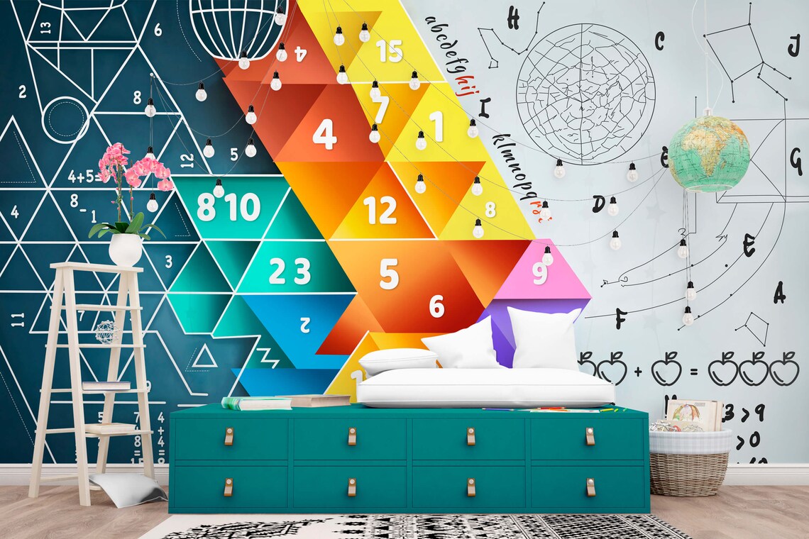 Math Wallpaper for Children Room Numbers Wallpaper Peel and Stick Mural ...