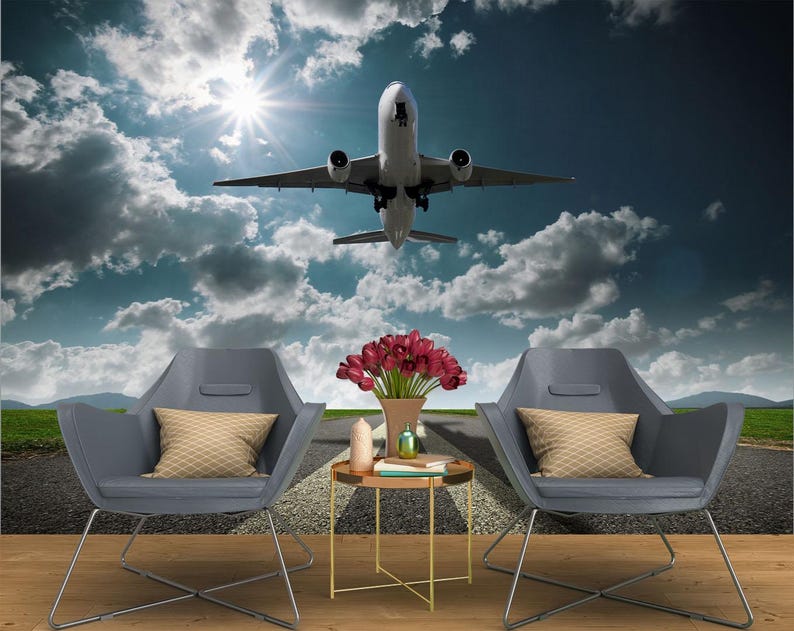 3D Airplane Wall Mural Aviation Wall Art for Living Room Peel and Stick ...