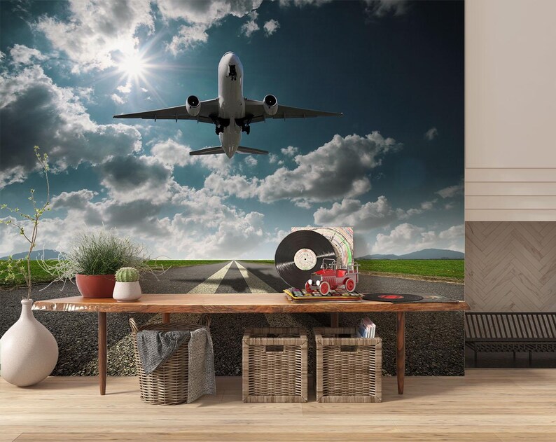 3D Airplane Wall Mural Aviation Wall Art for Living Room Peel and Stick ...