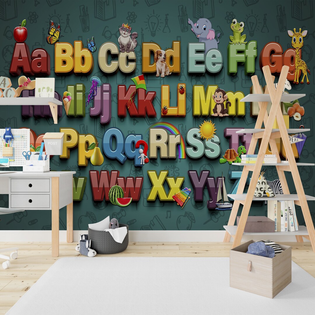 Alphabet Wallpaper for a Nursery Learning Wallpaper Peel and Stick ...