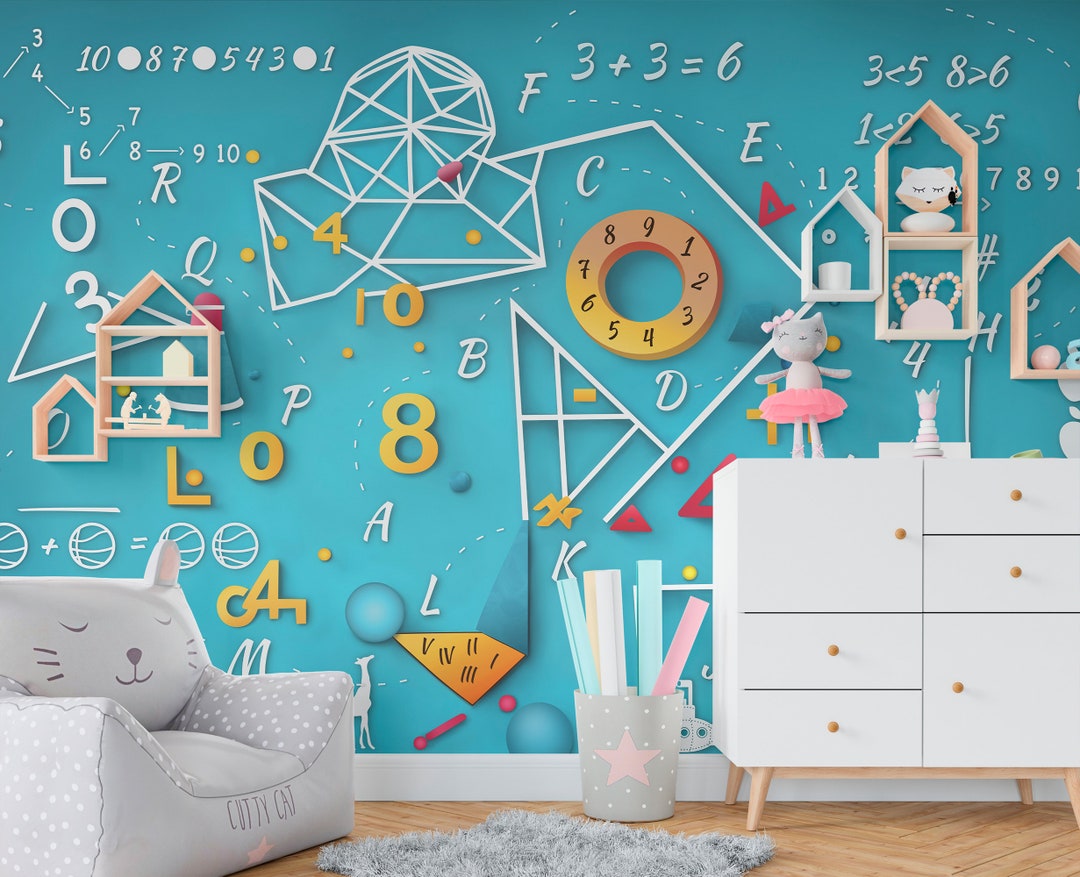 Math Wallpaper for a Nursery Learning Wallpaper Peel and Stick Mural ...