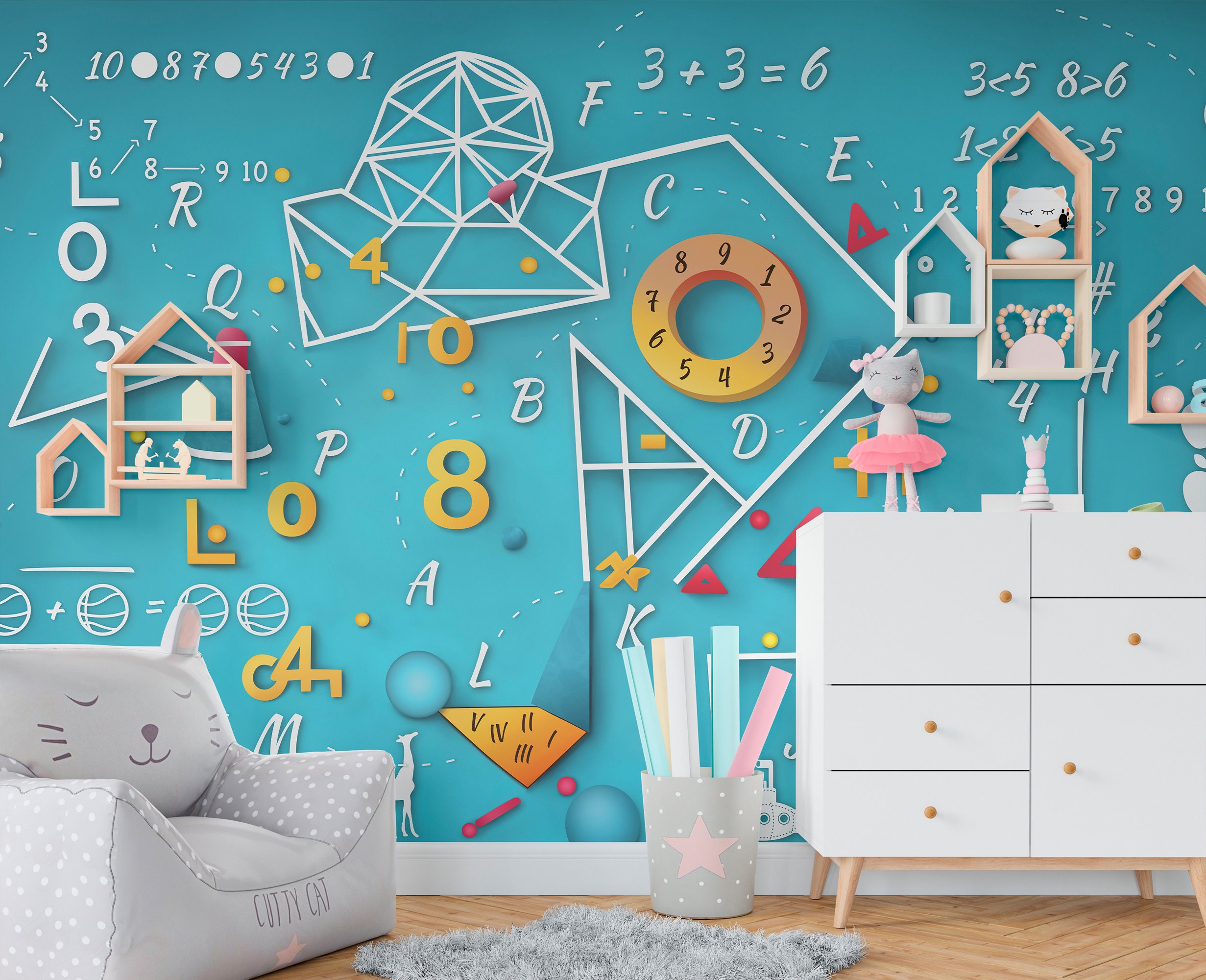 Math Wallpaper for a Nursery Learning Wallpaper Peel and Stick Mural ...
