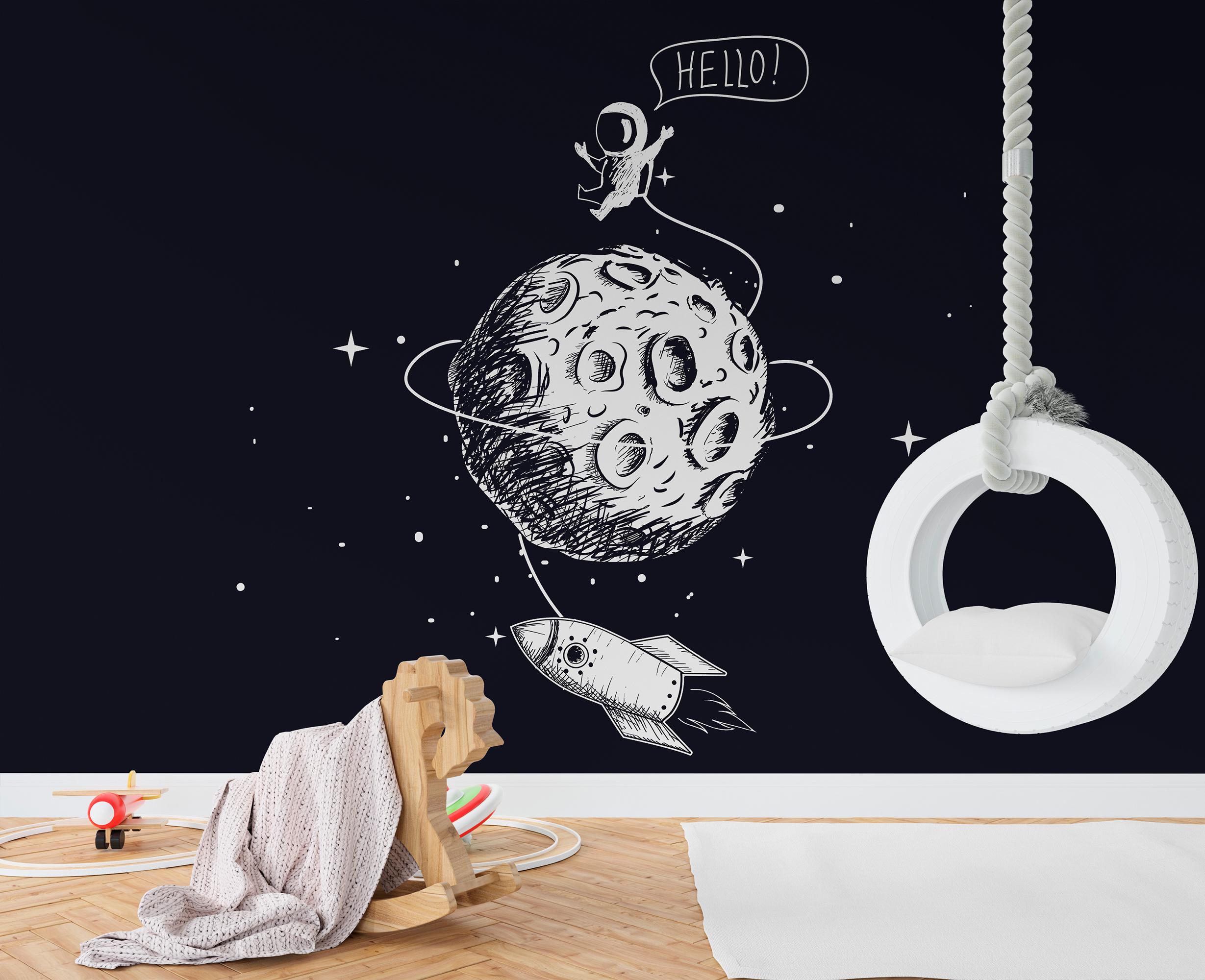 Black and White Space Wallpaper Space Wall Mural for Playroom Decor ...