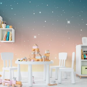 Starry Night Wallpaper for Kids Room Peel and Stick Mural Pink Purple ...