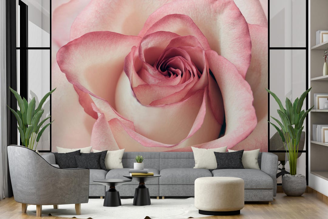 Large Pink Rose Flower Wallpaper Mural Elegant Floral Wallpaper Mural ...