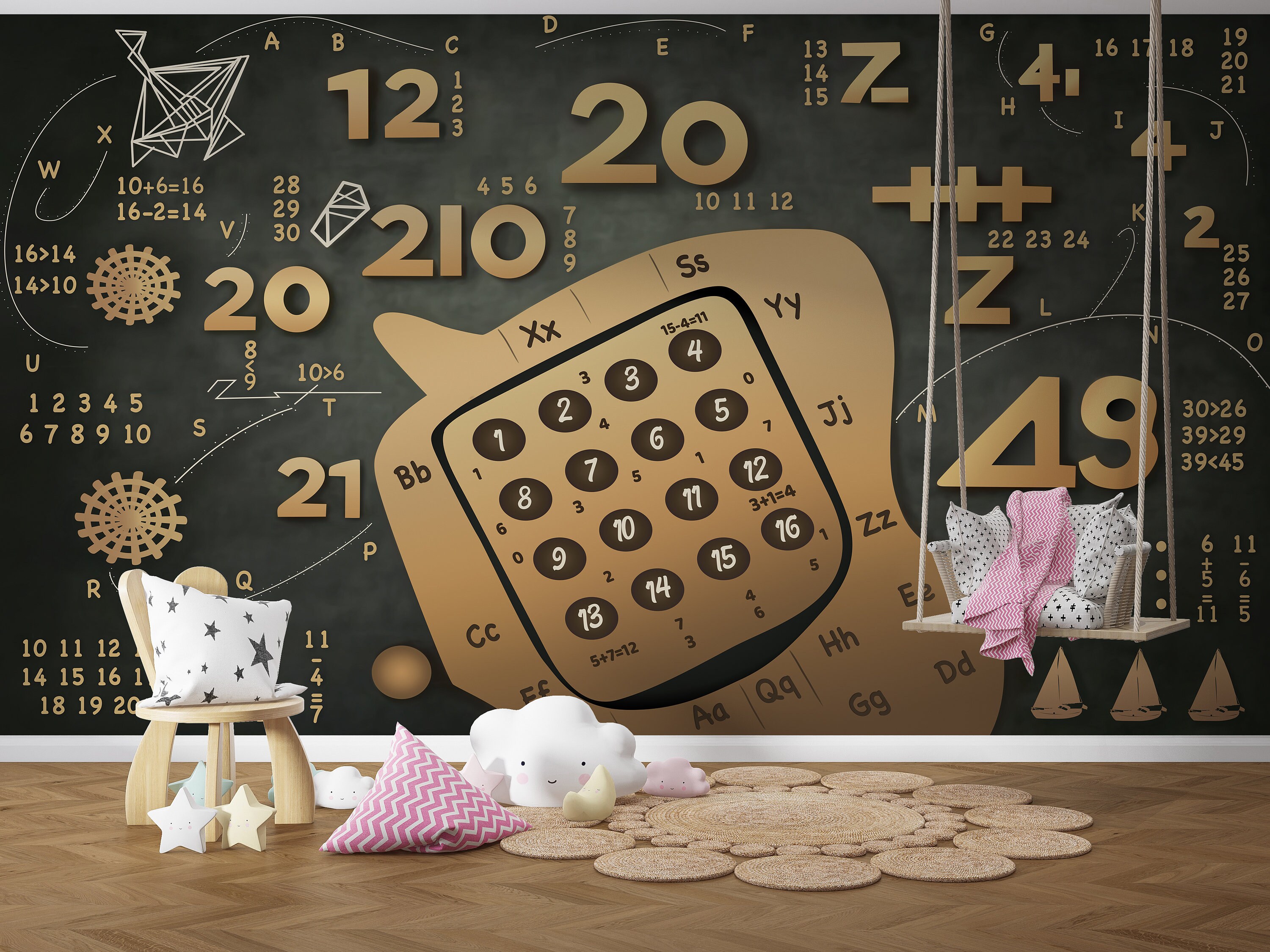 Numbers Wallpaper Math Wallpaper for Children Room Peel and Stick Mural ...