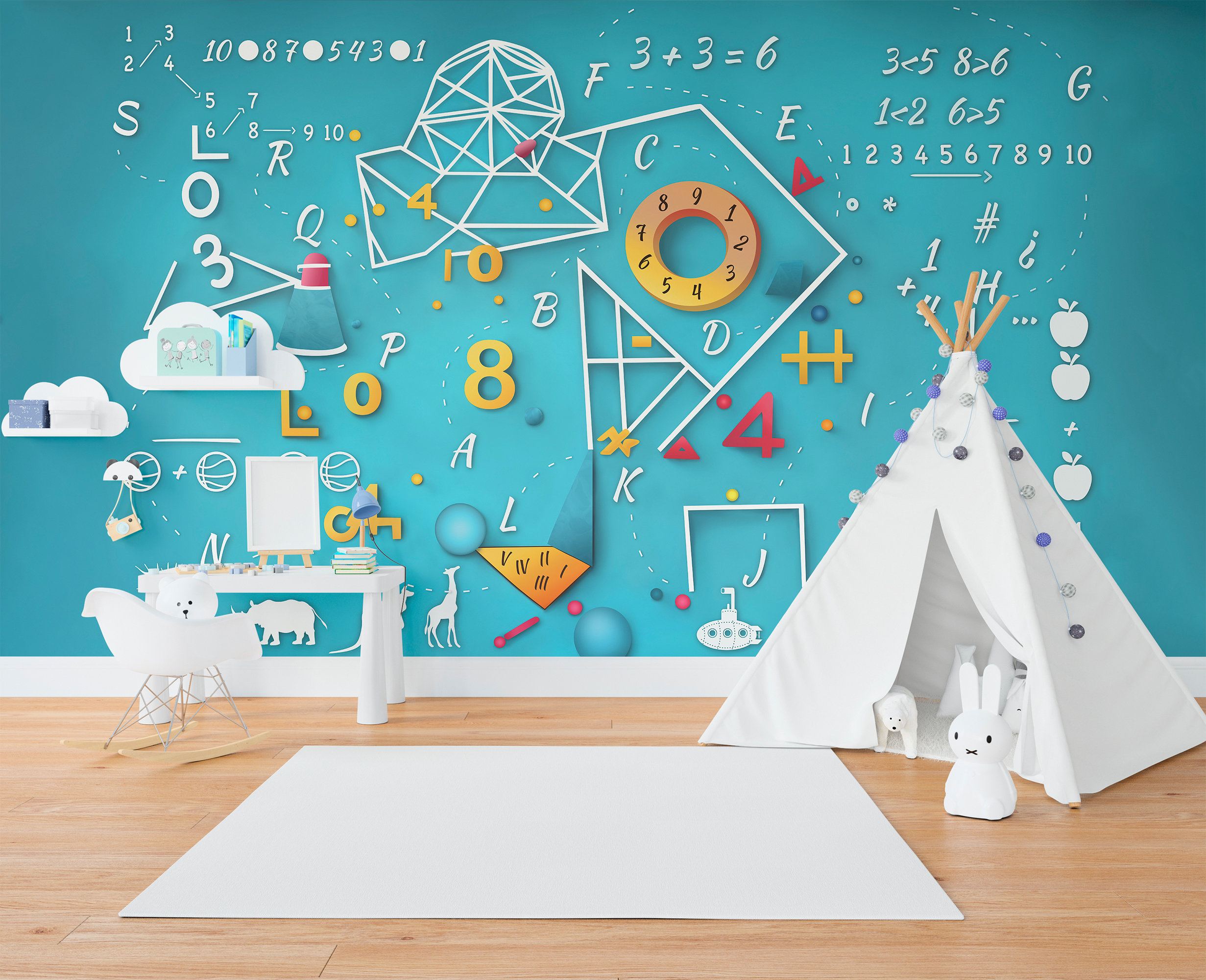 Math Wallpaper for a Nursery Learning Wallpaper Peel and Stick Mural ...