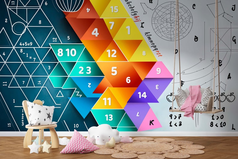 Math Wallpaper for Children Room Numbers Wallpaper Peel and Stick Mural ...