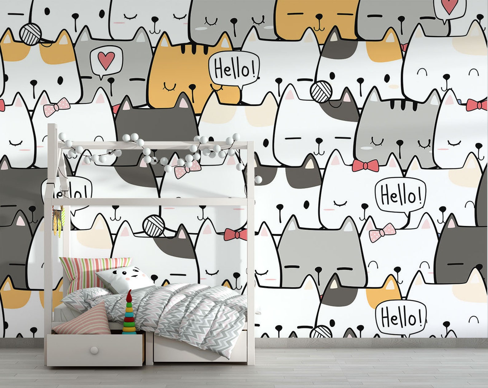 Cute Cat Wallpaper for Kids' Room Playful Animal Wallpaper for Bedrooms ...