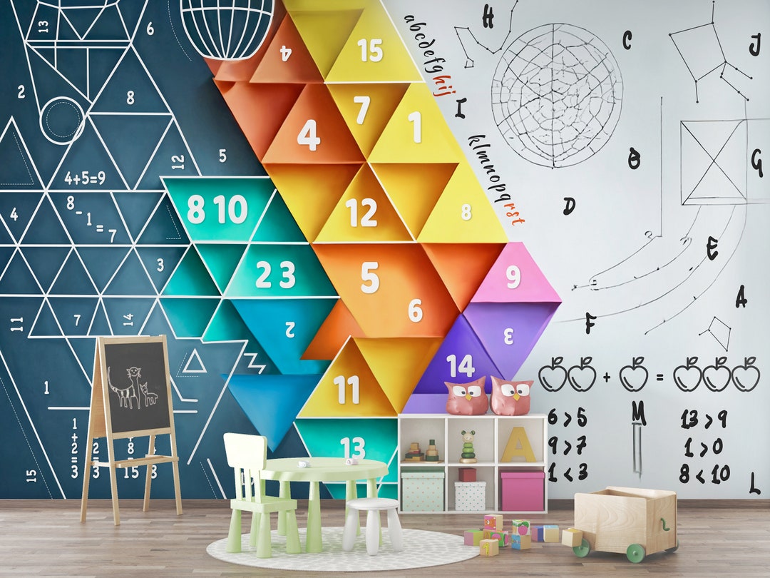 Math Wallpaper for Children Room Numbers Wallpaper Peel and Stick Mural ...