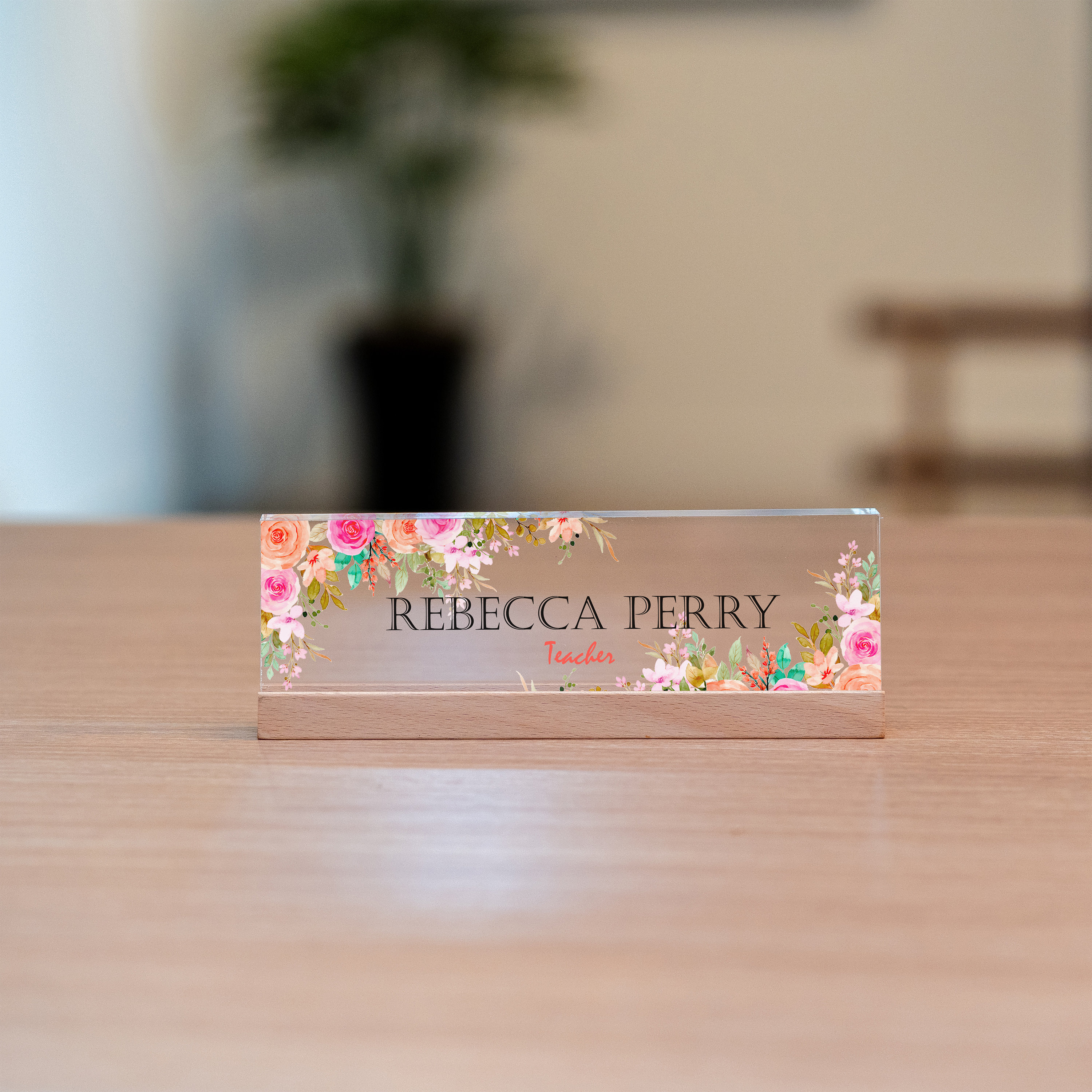 Personalized Flowers Name Plate for Desk, Office Desk Decor, Phd Gift ...
