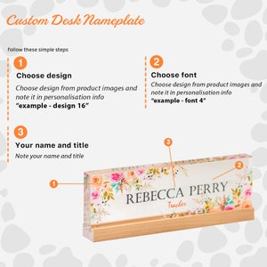 Flower Office Sign, Personalized Desk Name Plate, Coworkers Gift, Desk ...