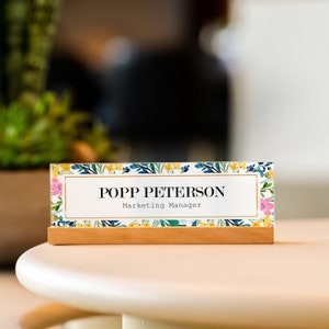 Flower Office Sign, Personalized Desk Name Plate, Coworkers Gift, Desk ...