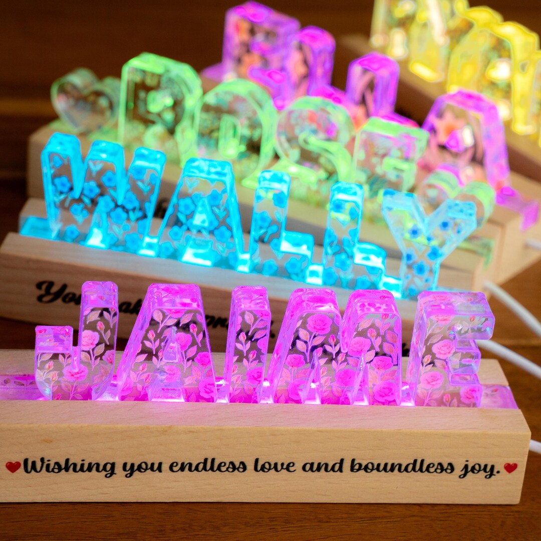 Personalized Flower Night Light: Custom Letter Lamp for Desk Gift - Etsy