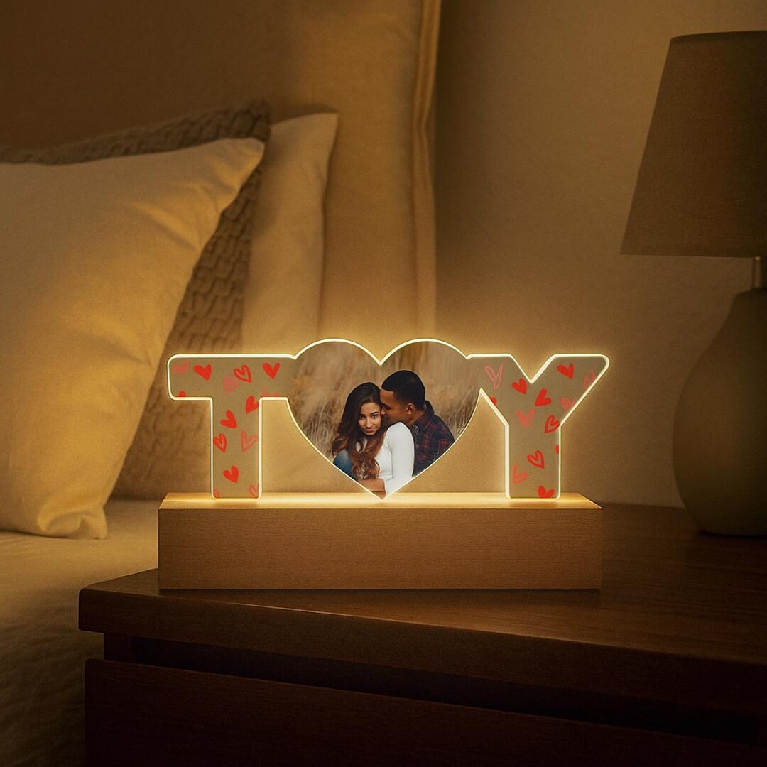 Letter Lamp Acrylic Custom Photo Initials Light - Personalized Wooden ...