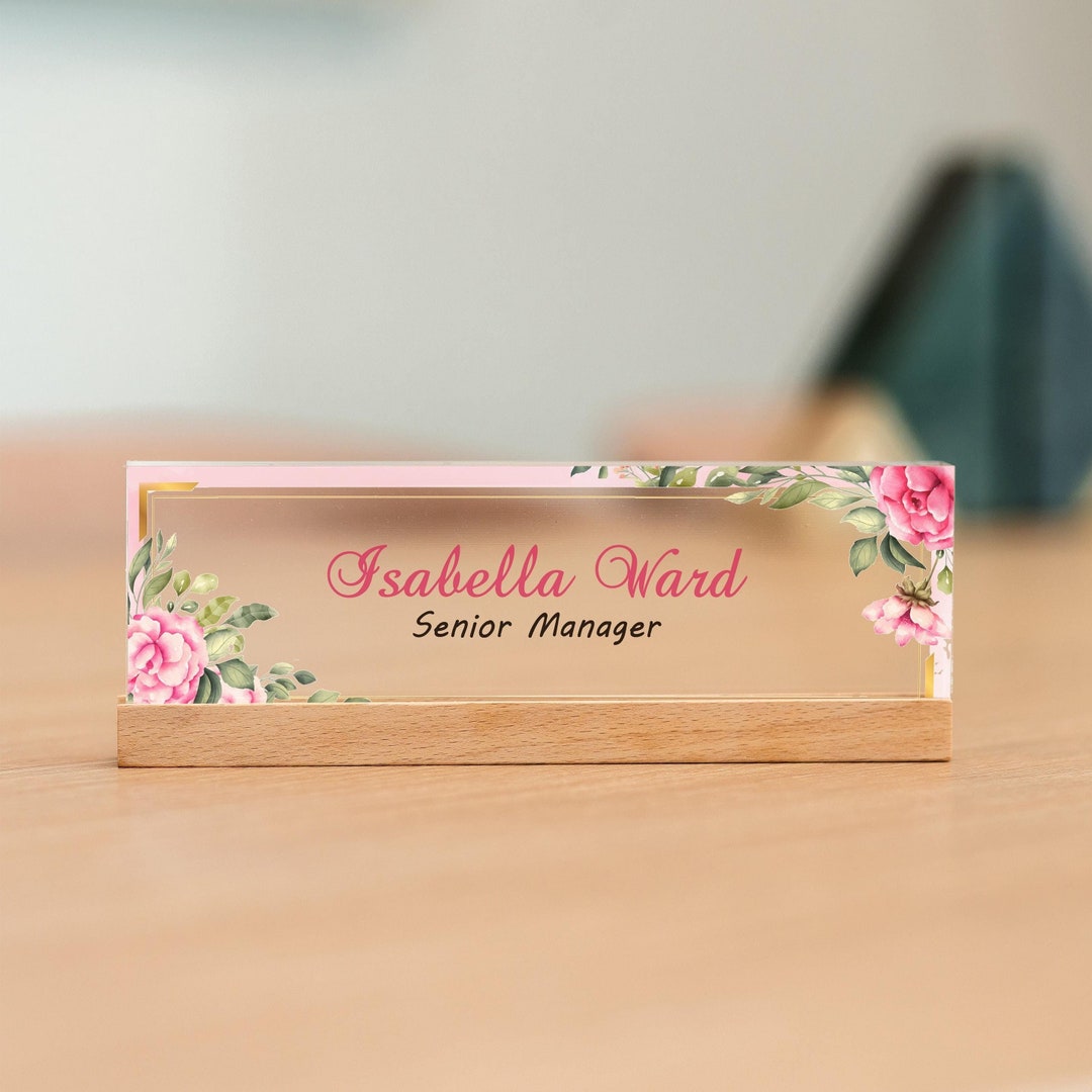 Custom Office Name Plate for Woman, Flower Name Plate, Job Title Plate ...