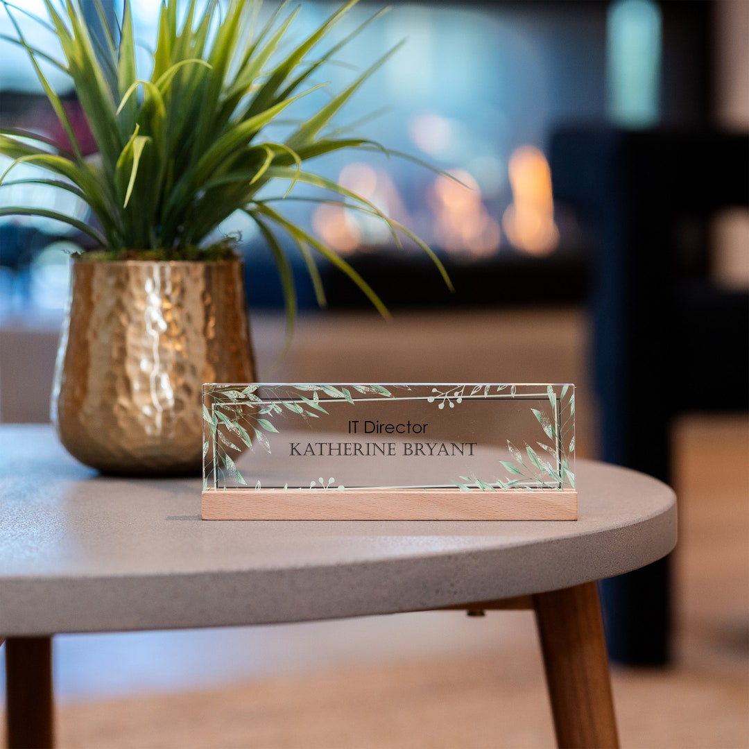 Personalized Flowers Name Plate for Desk, Office Desk Decor, Phd Gift ...