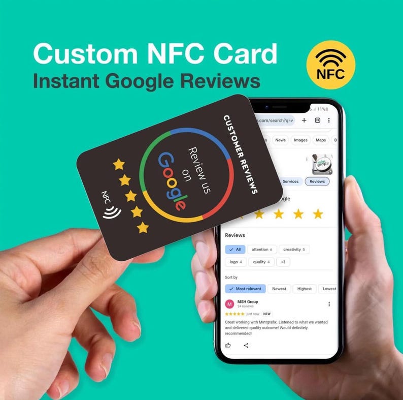 Double Sided NFC Google Review Card | Get More Reviews | Tap & Leave A Review Instantly! - Etsy