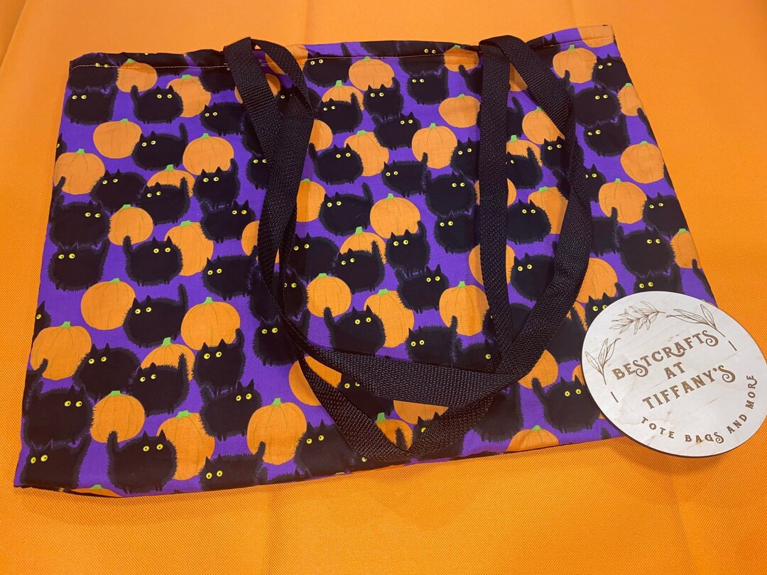 Poof Kitty Purple Background Cotton Fabric Open Top Tote Bag MADE TO ...