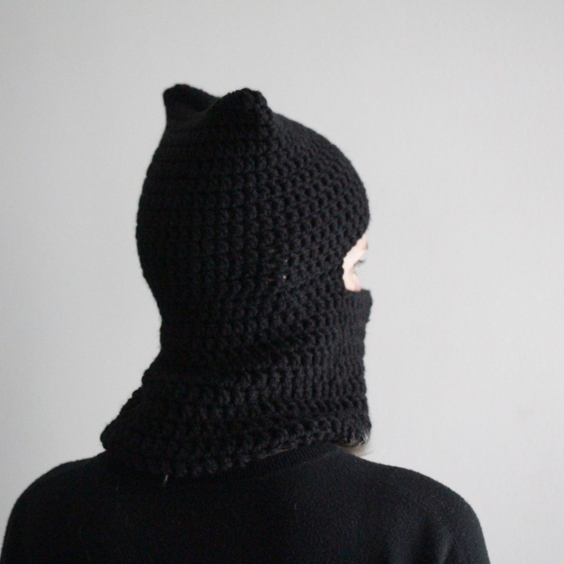 Balaclava With Ears, Balaclava Knit Hat, Black Balaclava, Cat Ears ...