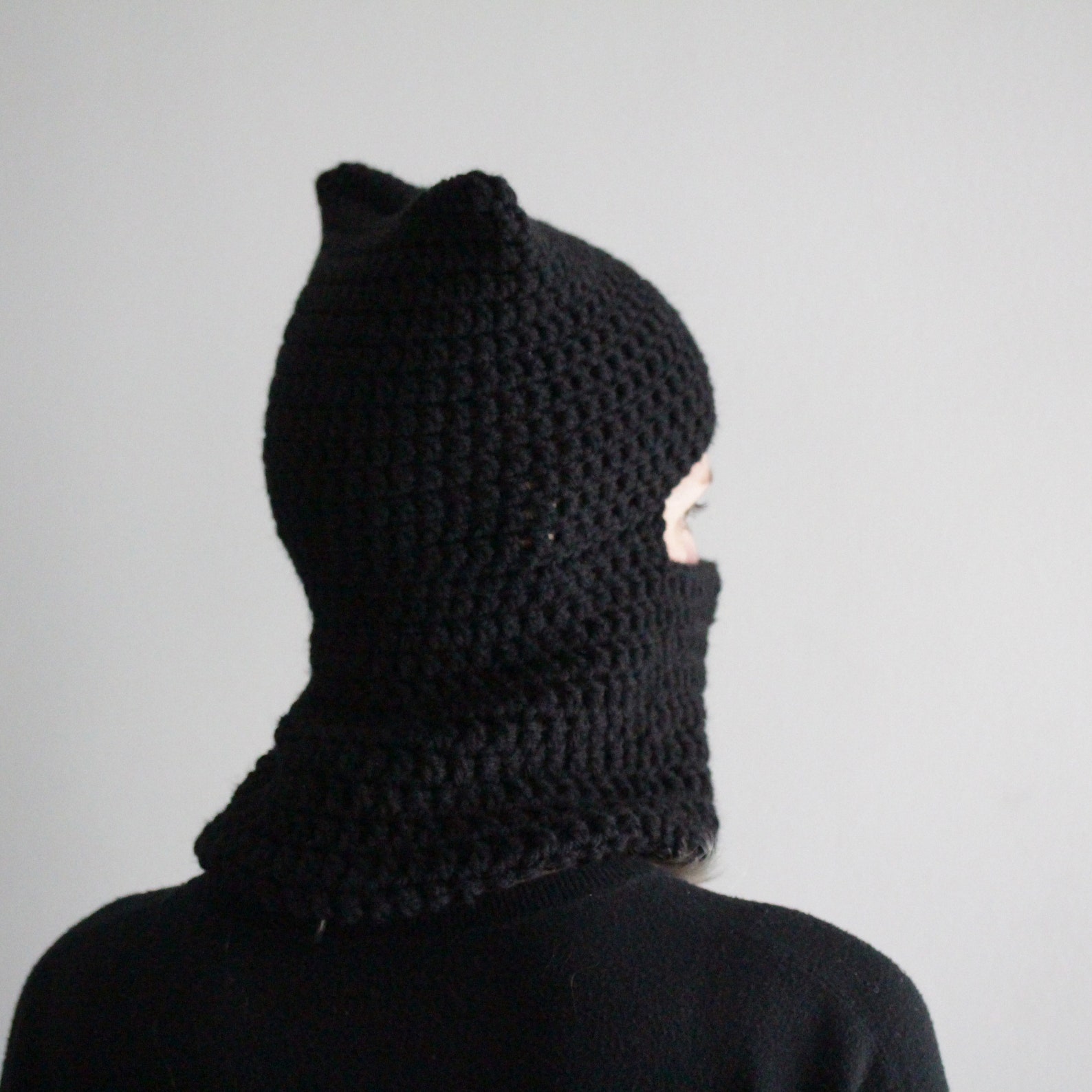 Balaclava With Ears, Balaclava Knit Hat, Black Balaclava, Cat Ears ...