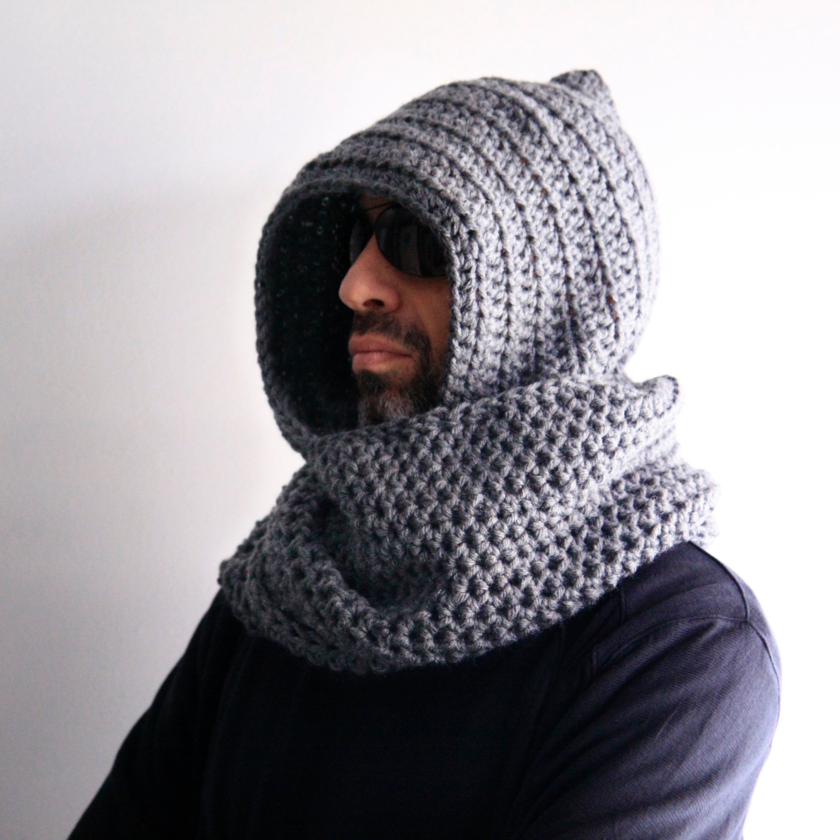 Mens Hood Scarf, Mens Infinity Scarf, Mens Winter Hood, Mens Chunky ...