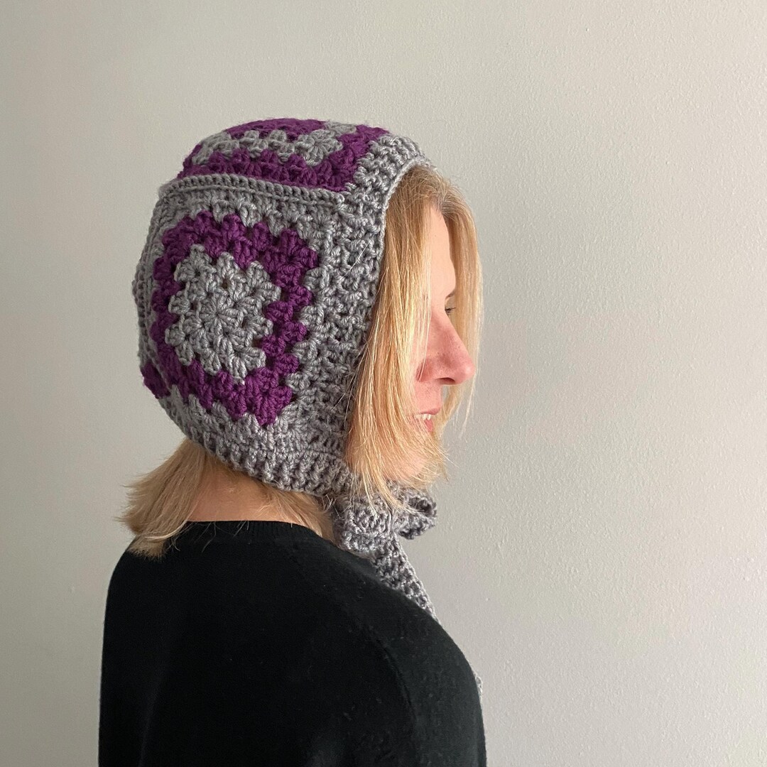 Crochet Bonnet, Granny Square Bonnet, Bow Tie Bonnet, Crochet Tie ...