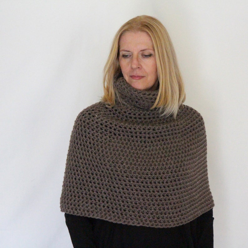 Women Capelet, Taupe Capelet, Short Cape, Turtleneck Cape, Minimalist ...