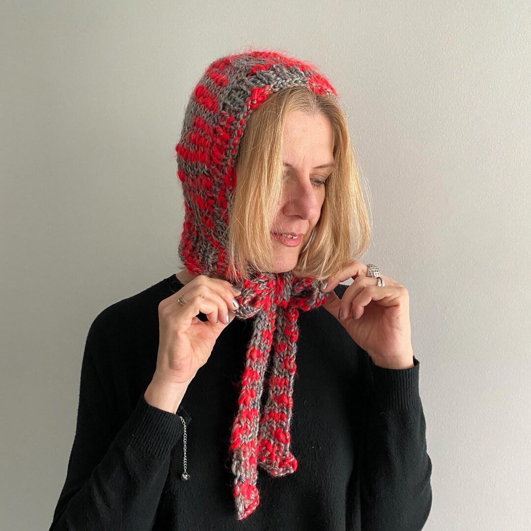 Bow Tie Bonnet, Stylish Bonnet, Bonnet With Ties, Women Knit Bonnet ...