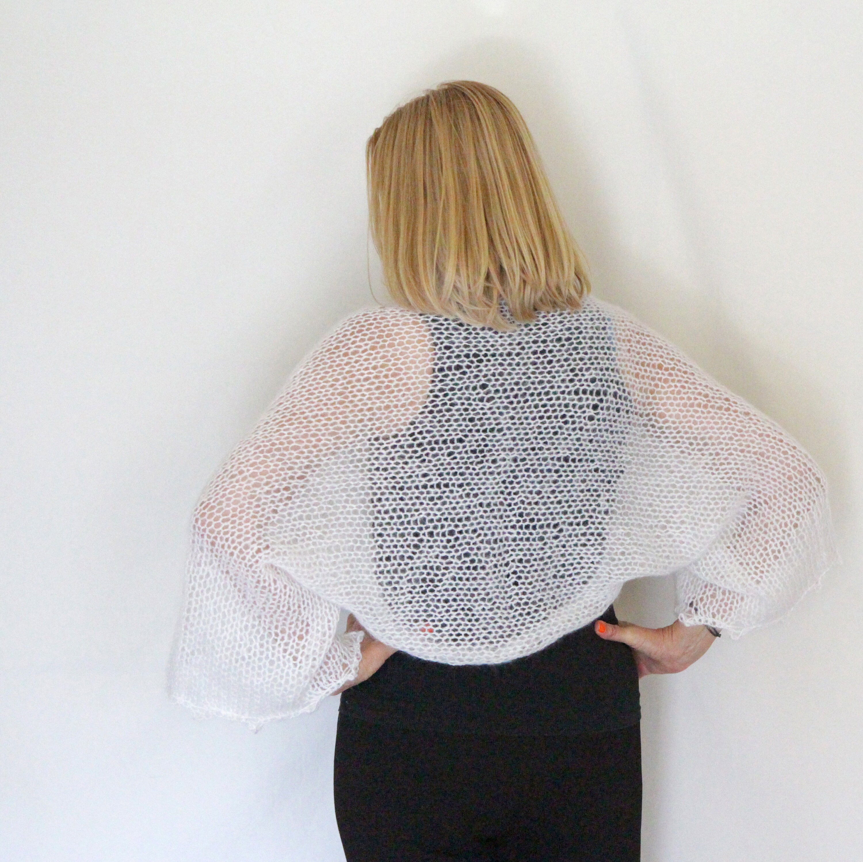 Knit Shrug, White Shrug, Mohair Shrug, Loose Knit Shrug, Knit Cover Up ...