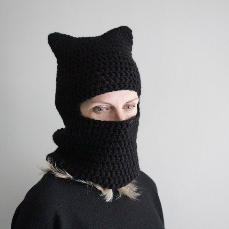 Balaclava With Ears, Balaclava Knit Hat, Black Balaclava, Cat Ears ...