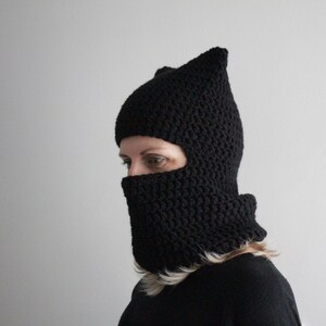Balaclava With Ears, Balaclava Knit Hat, Black Balaclava, Cat Ears ...