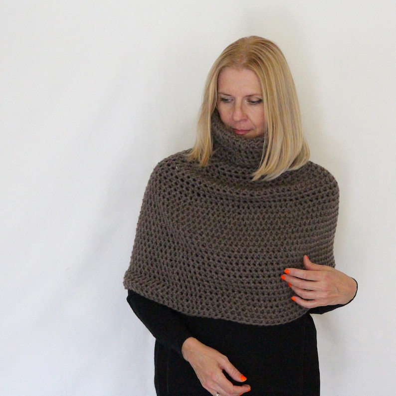 Women Capelet, Taupe Capelet, Short Cape, Turtleneck Cape, Minimalist ...